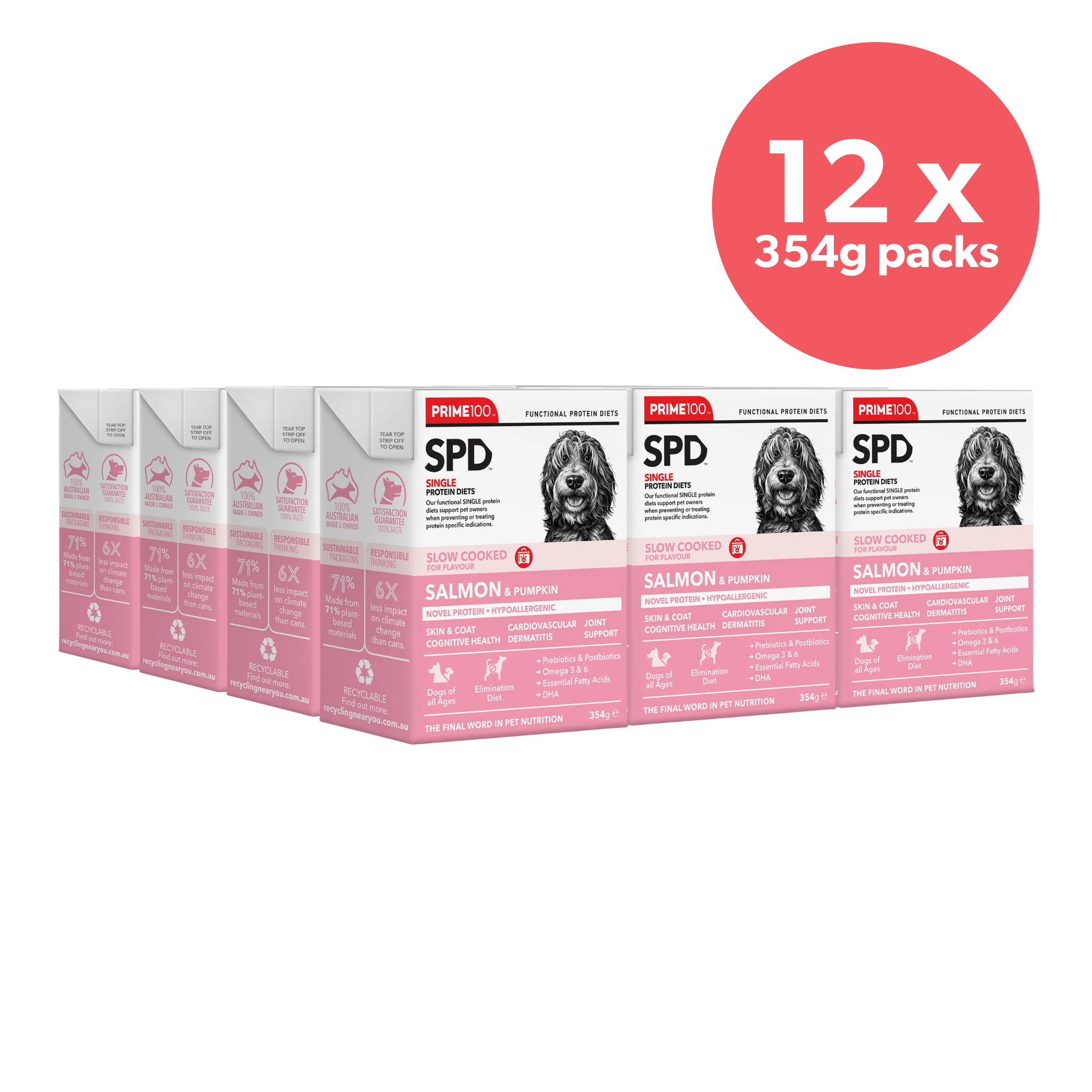 Prime100 SPD Dog Wet Food Slow Cooked Salmon & Pumpkin 354g x 12