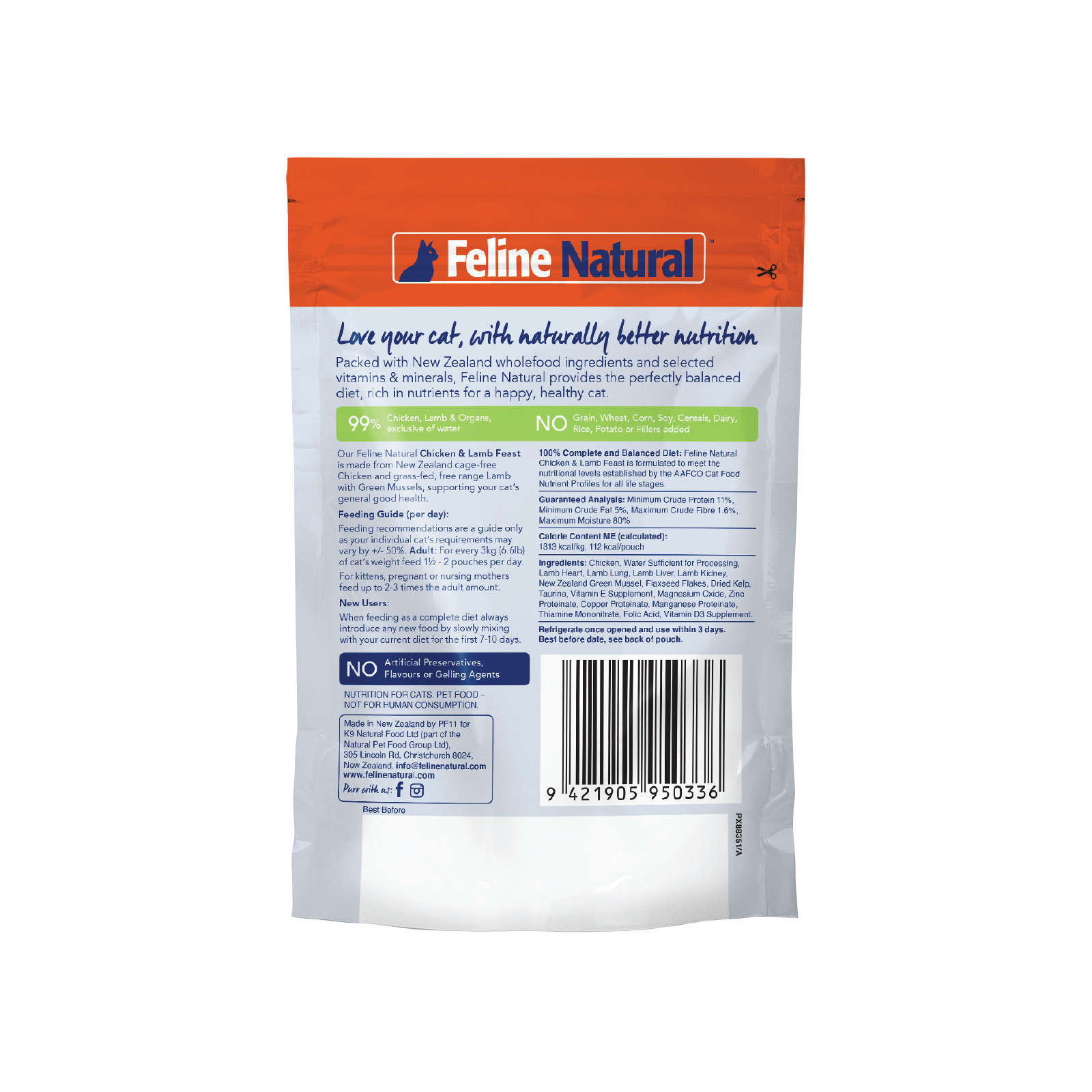 Feline Natural Grain Free Chicken & Lamb Feast Single Pouch 85g