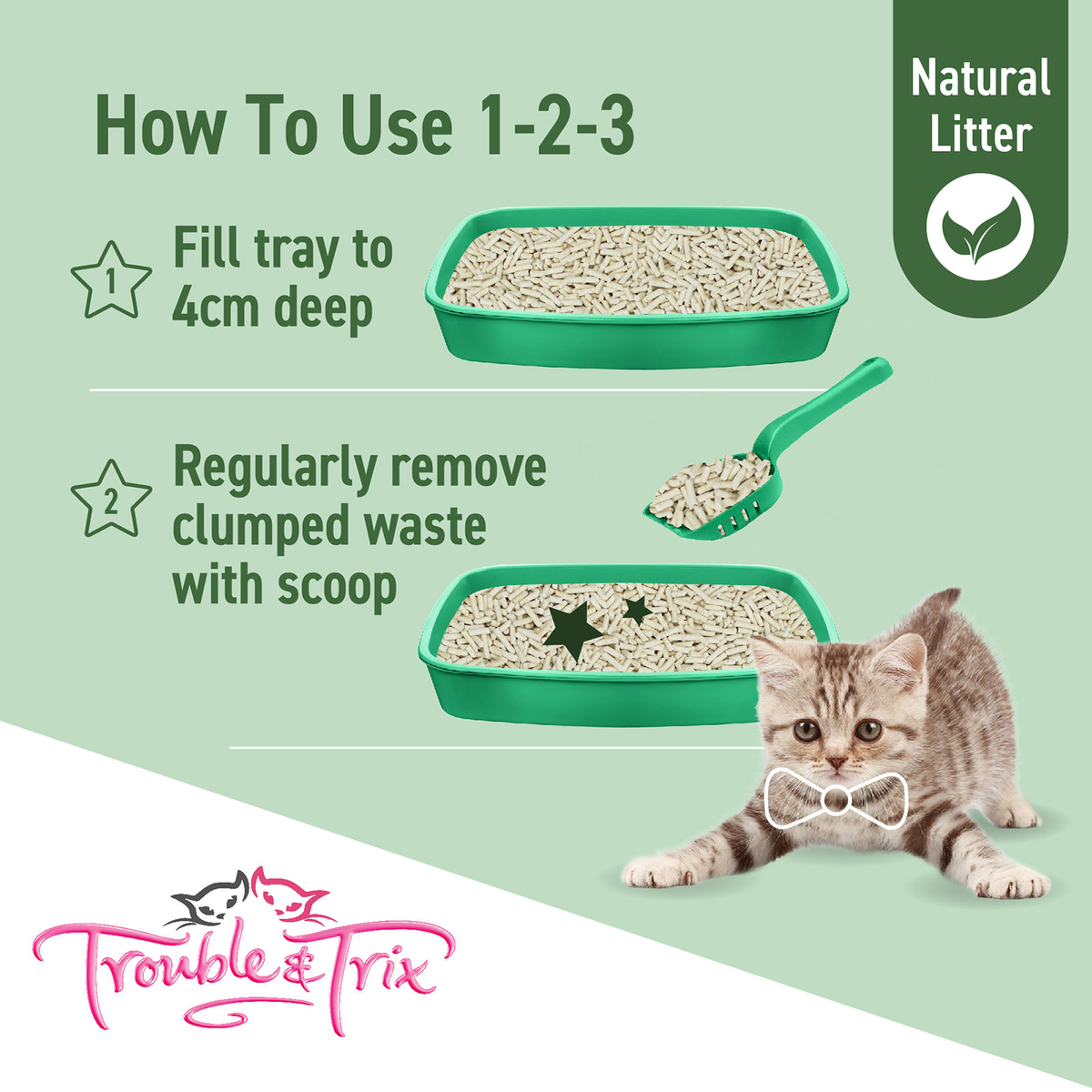 Trouble and Trix Plant Natural Scent Extract Natural Pellet Cat Litter
